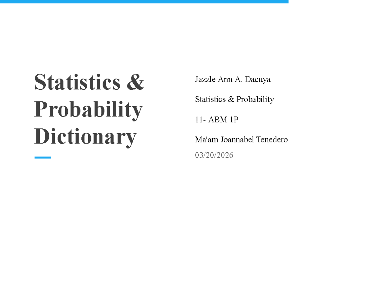 Statistics Probability ABM 1P Lesson 6: Computing Probabilities and ...