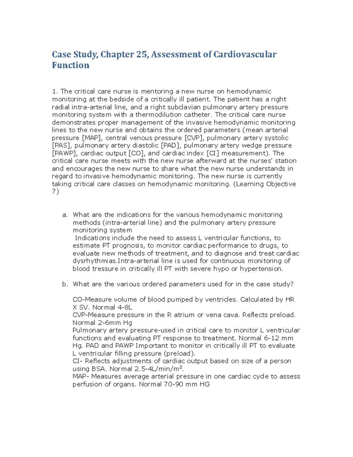 Cardiovascular Assessment Week 7 MS - Case Study, Chapter 25 ...