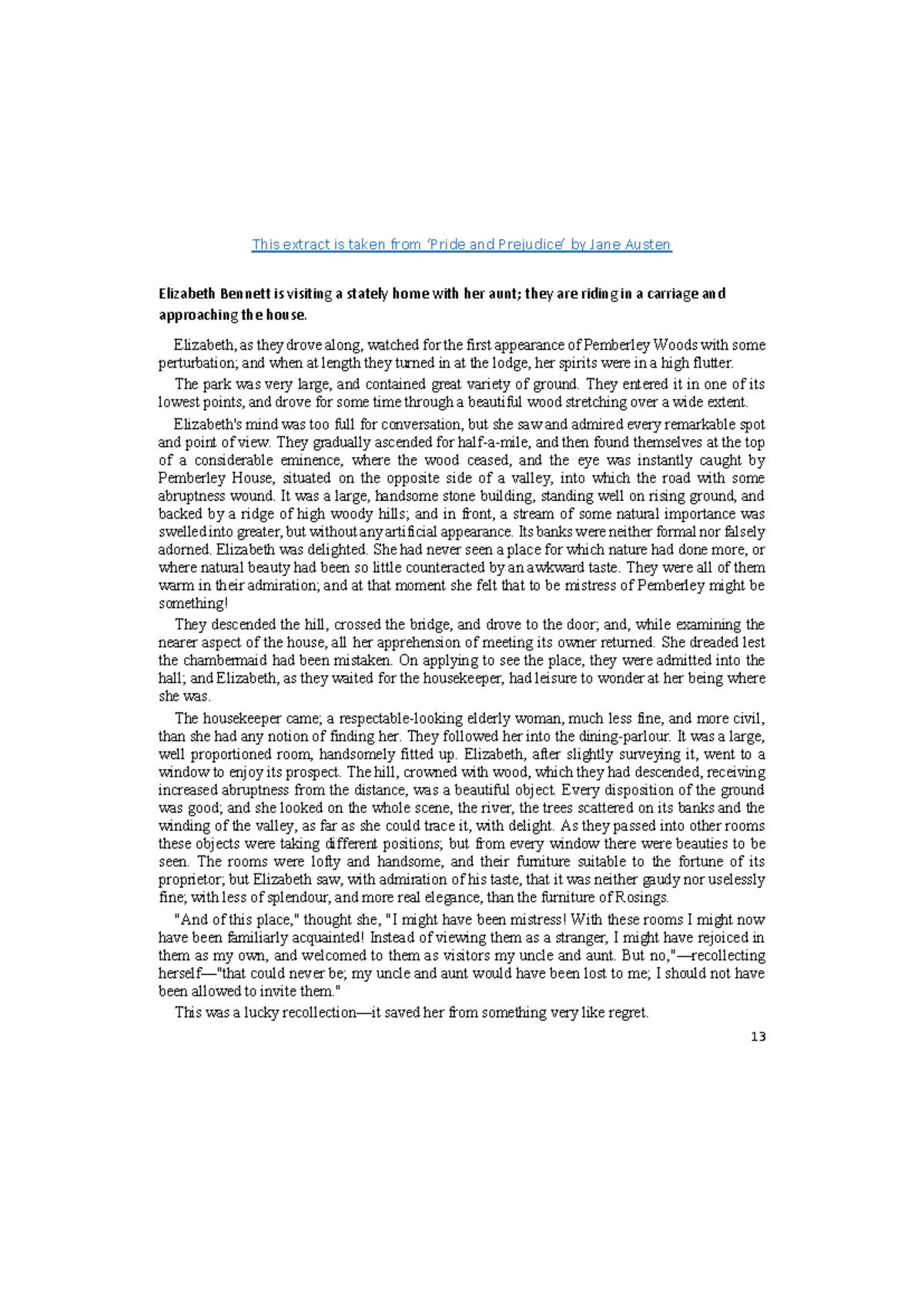 Pride and Prejudice Paper 1: Analysis of Pemberley Description - Studocu