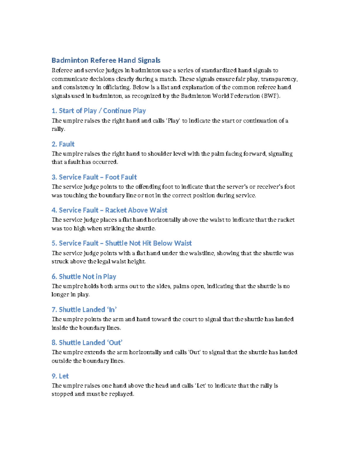 Badminton Referee Hand Signals: A Guide for Officials - Studocu