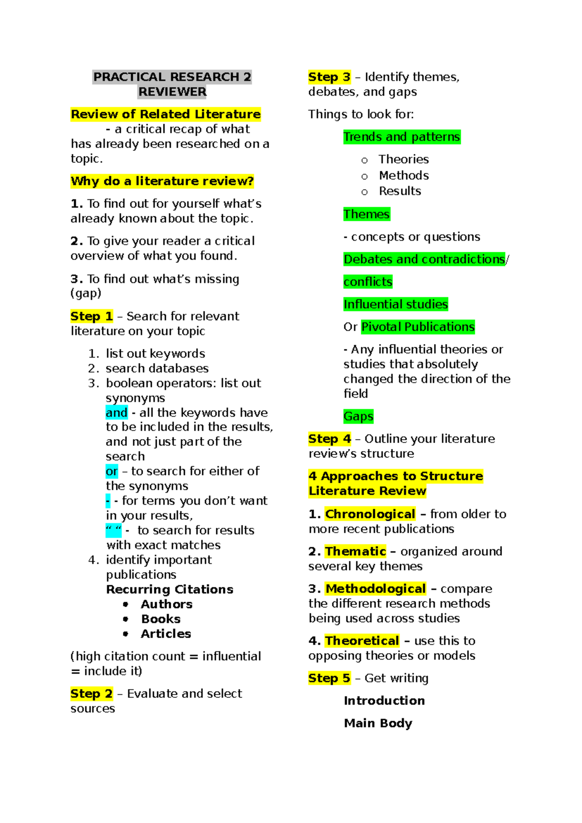 Practical Research 2: Comprehensive Literature Review Guide - Studocu