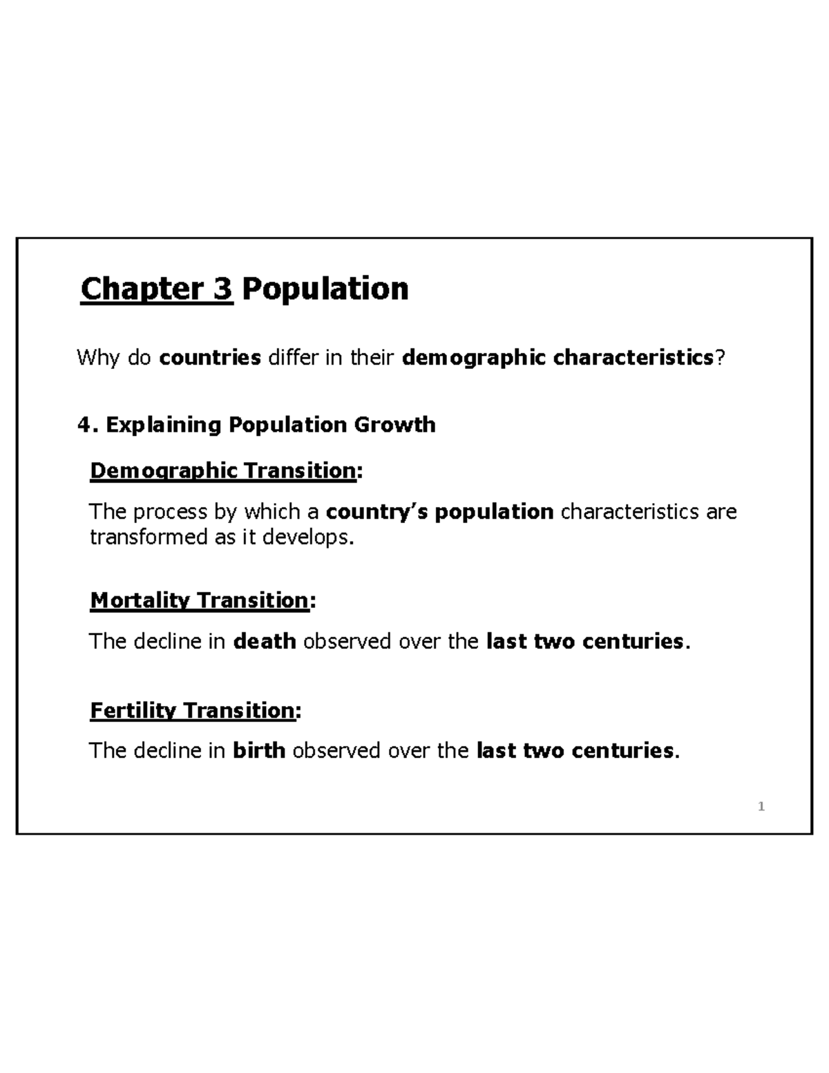 Chapter 3: Demographic Characteristics and Population Growth (Econ3810 ...