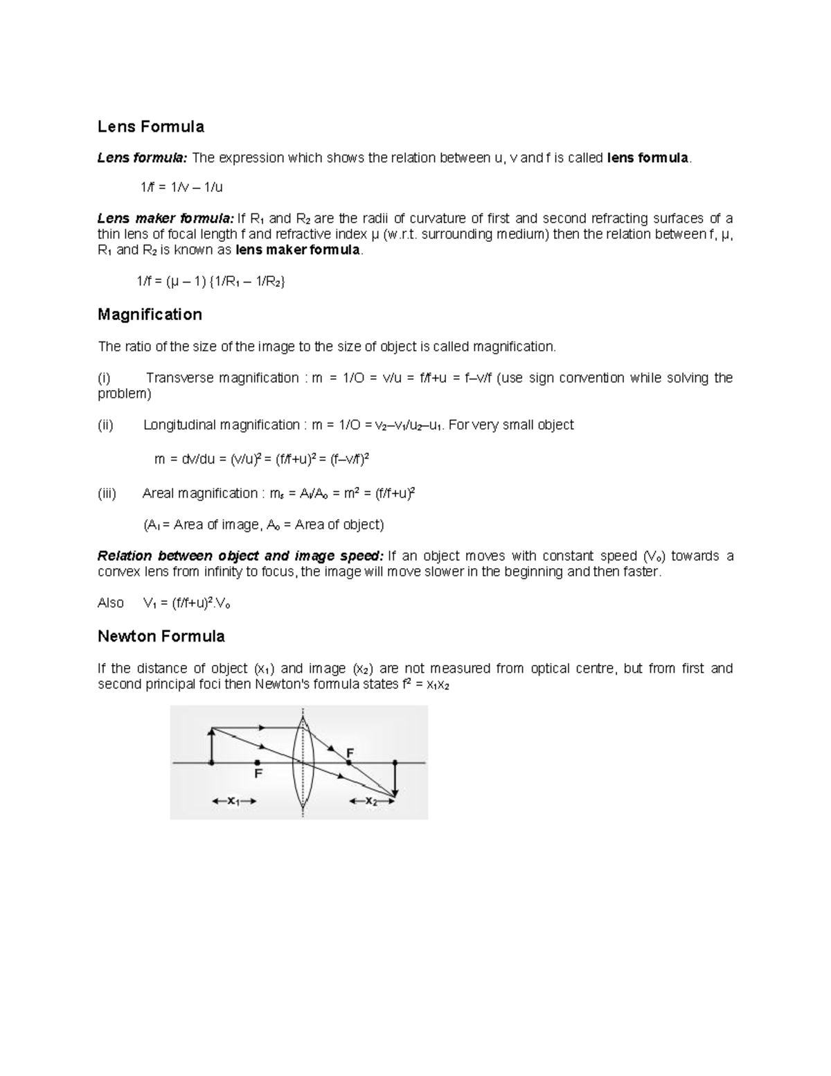 Lens Formula and Magnification Concepts - Physics 101 - Studocu