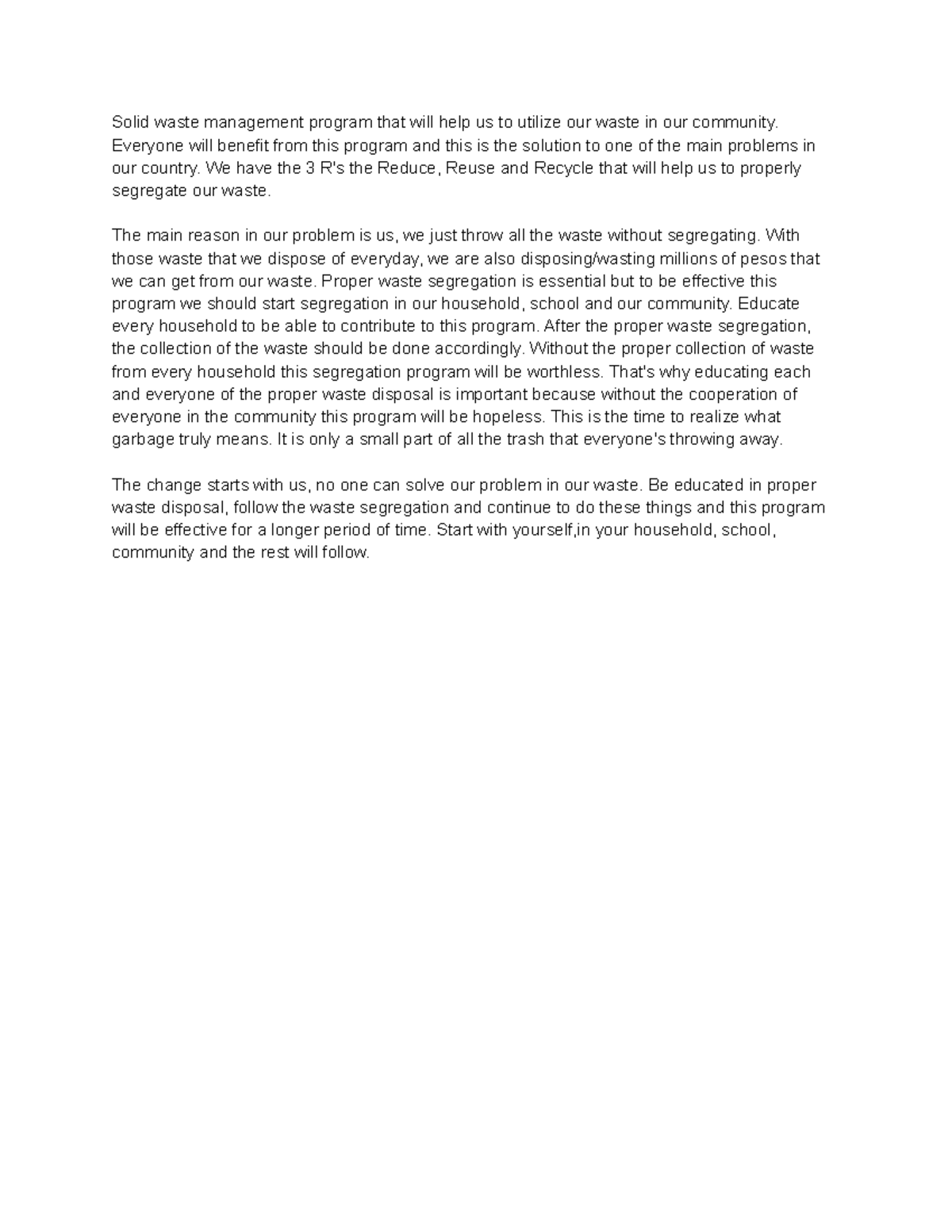 Waste Management Reflection Paper: Community Solutions for Segregation ...
