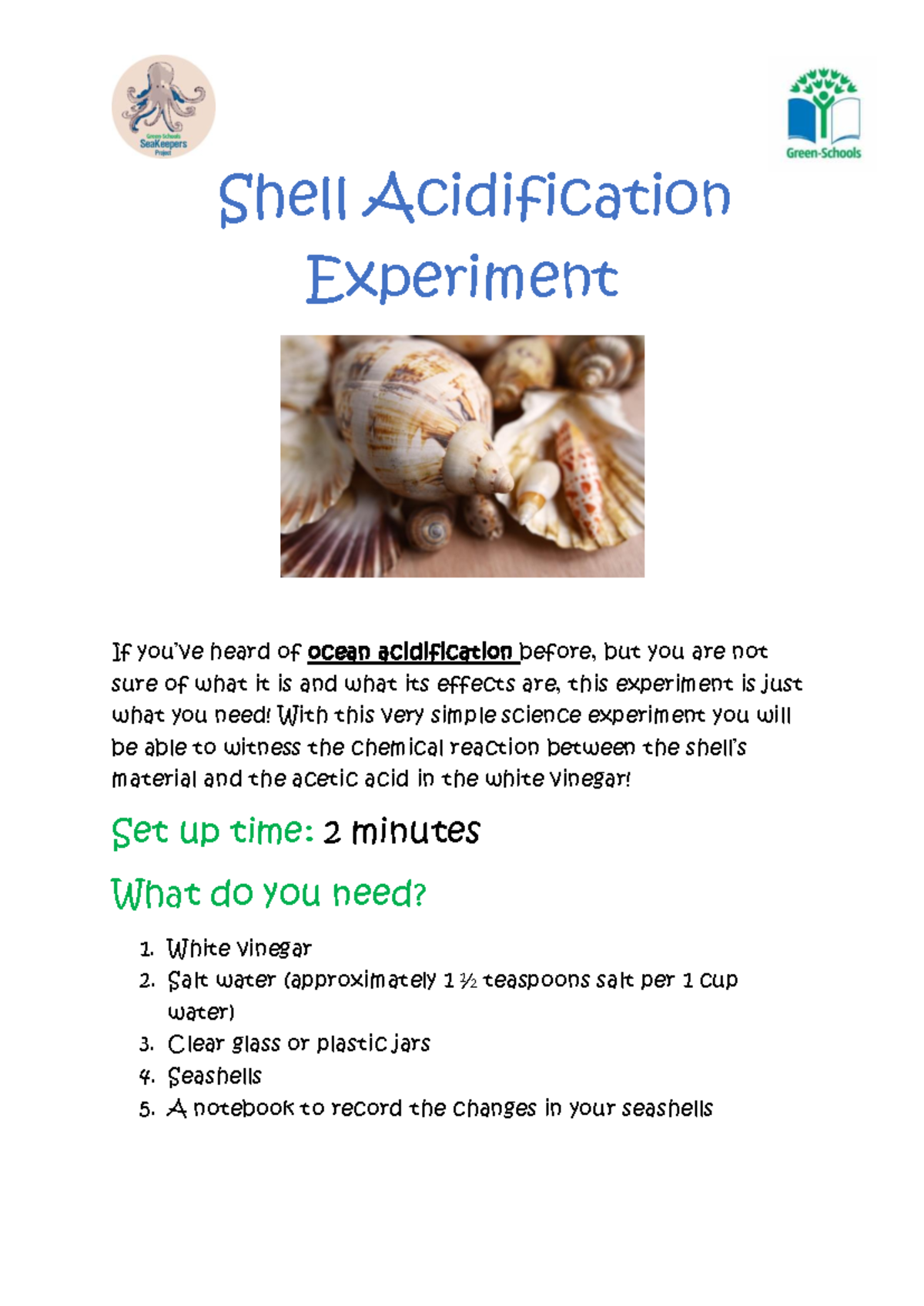 Shell Acidification Experiment: Observing Seashell Reactions - Studocu