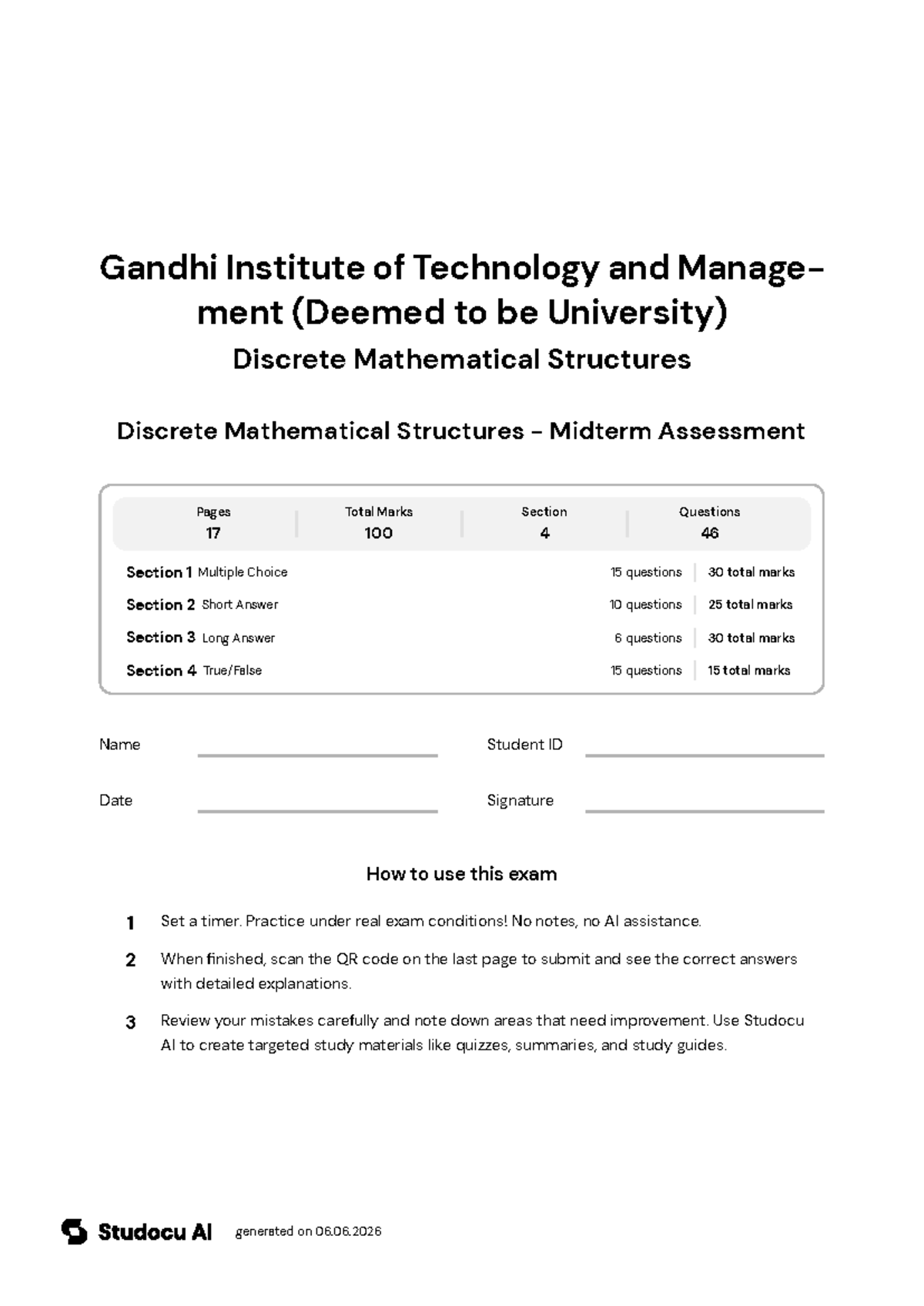 Discrete Mathematical Structures - Midterm Assessment - Studocu