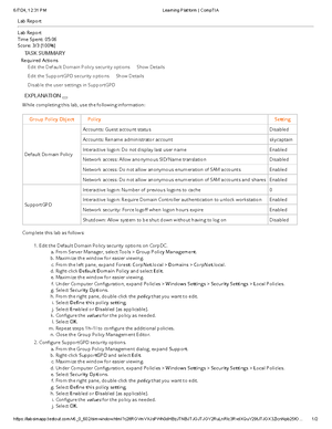 6.1.8 - Create and Link a GPO (Simulation) - Lab Report Lab Report Time Spent: 09: Score: 5/5 ...