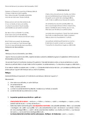 Analyse linéaire Le Dormeur du Val Rimbaud - Analyse linéaire n°1: Le ...