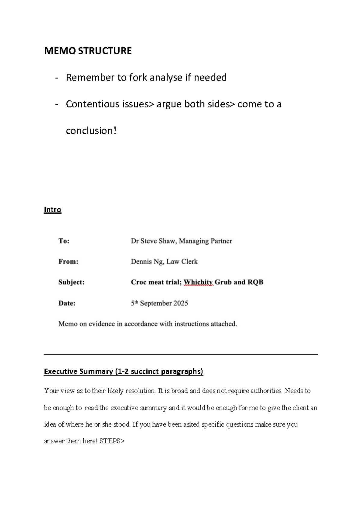 MEMO STRUCTURE: Key Elements for Effective Legal Analysis - Studocu