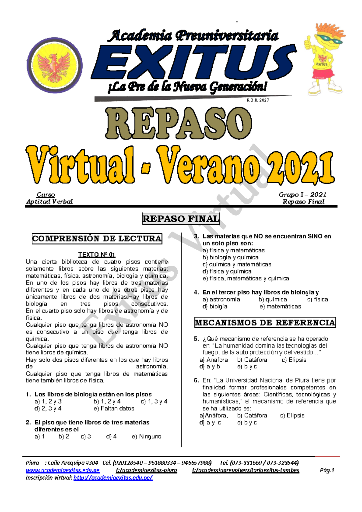 Repaso Final Aptitud Verbal R.D.R. 2827 - Grupo 2021 - Studocu