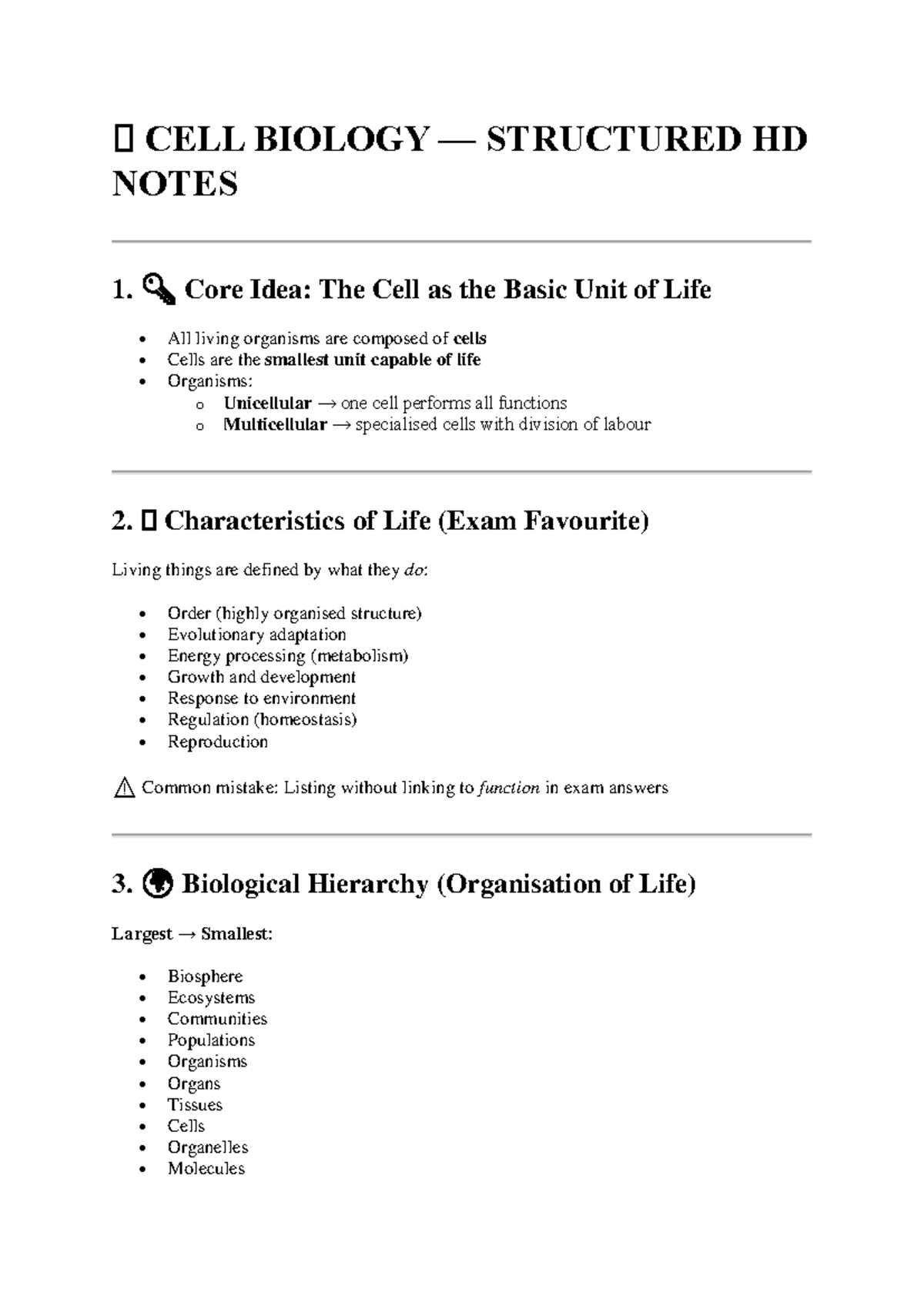 CELL BIOLOGY STRUCTURED HD NOTES - BIOM1050 - Studocu