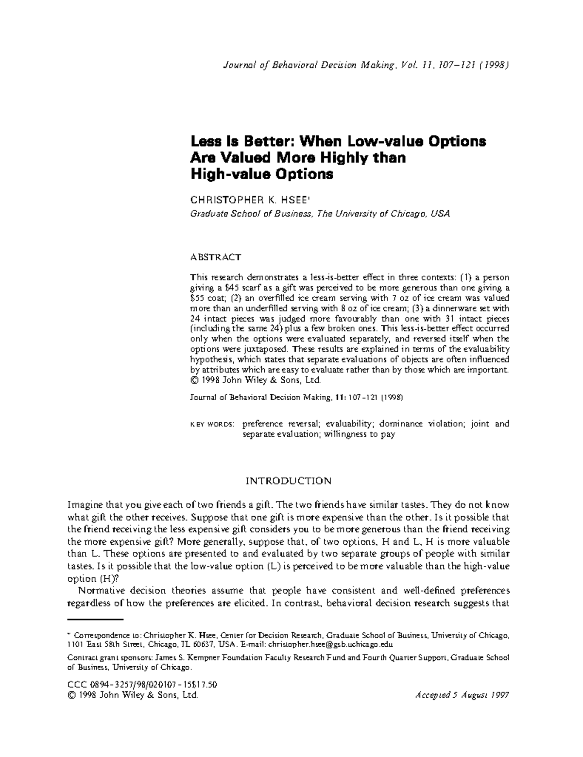 Less-is-better effect - Study 1 - Less Is Better: When Low-value ...