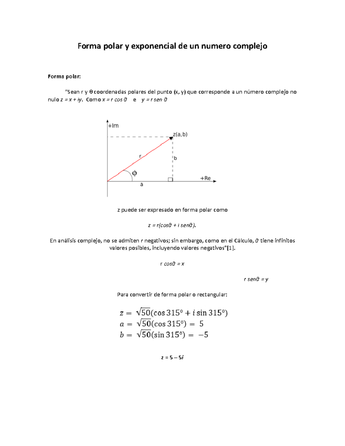 Forma polar y exponencial de un número complejo: Teoría y Ejemplos ...