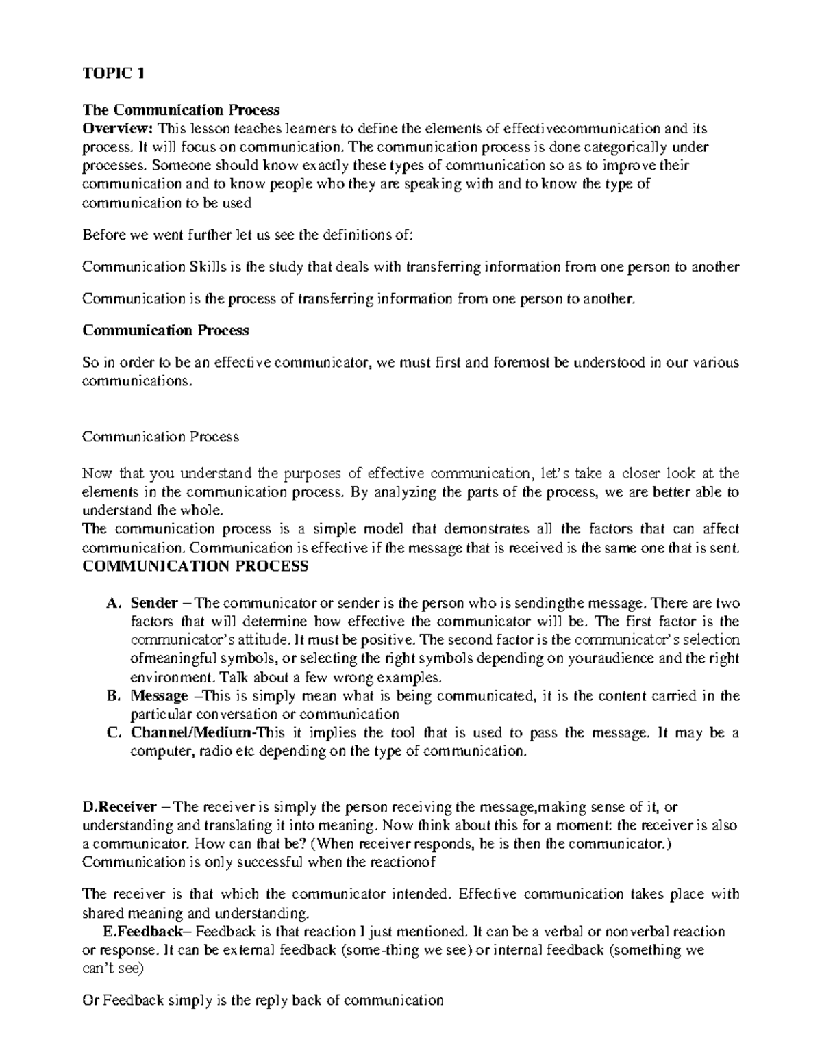 Communication Skills Notes BOA III AND ICT III - TOPIC 1 The ...