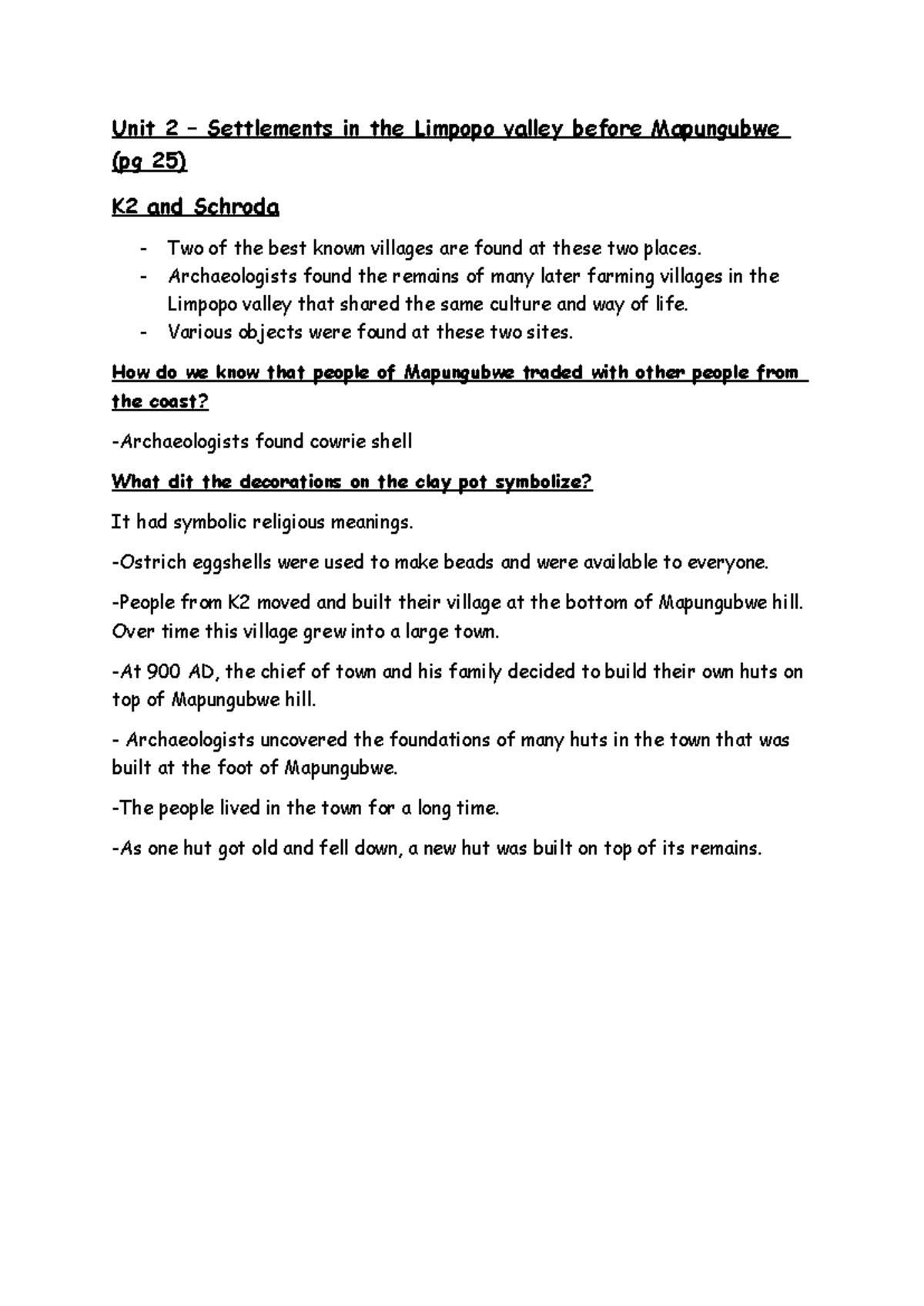 Unit 2, 3 - Settlements and Mapungubwe History in Limpopo Valley - Studocu