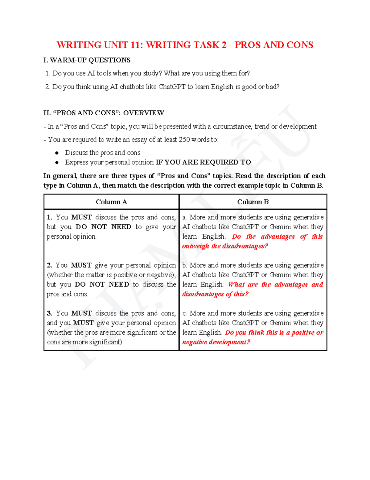 INTENSIVE WRITING U1: PROS & CONS TASK 2 ESSAY GUIDE - Studocu