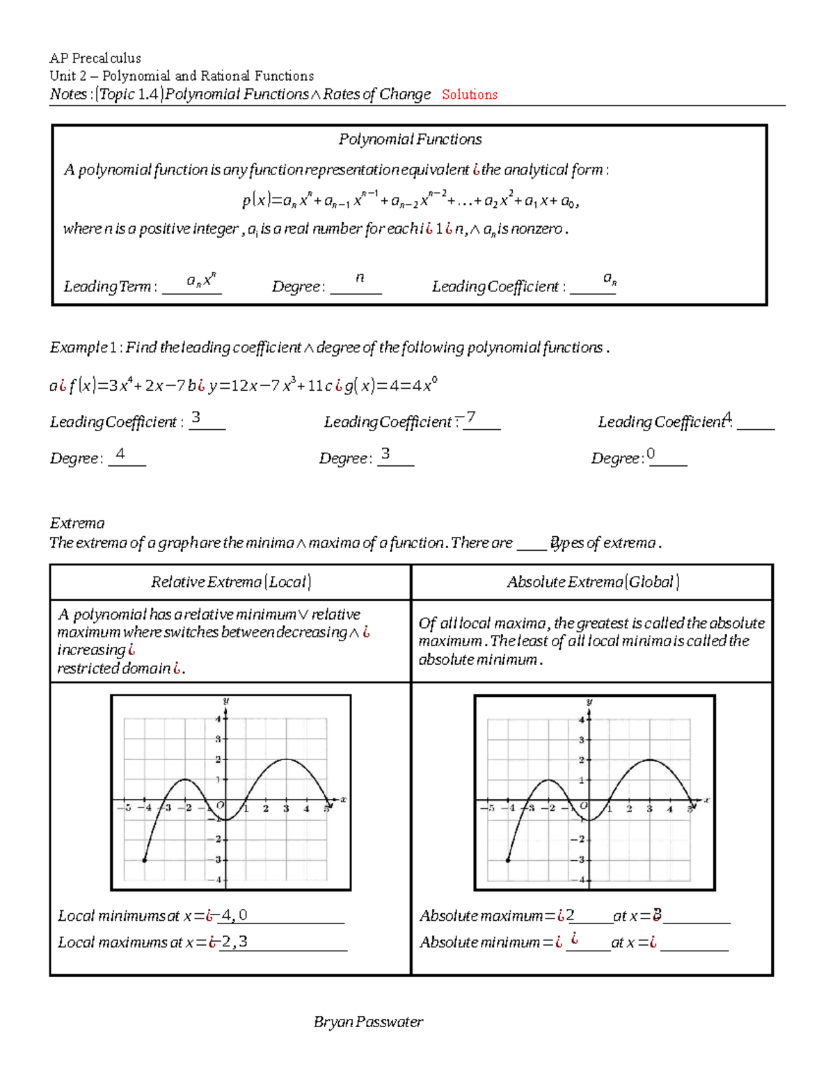 AP Precalculus Unit 2: Polynomial and Rational Functions Solutions - AP ...