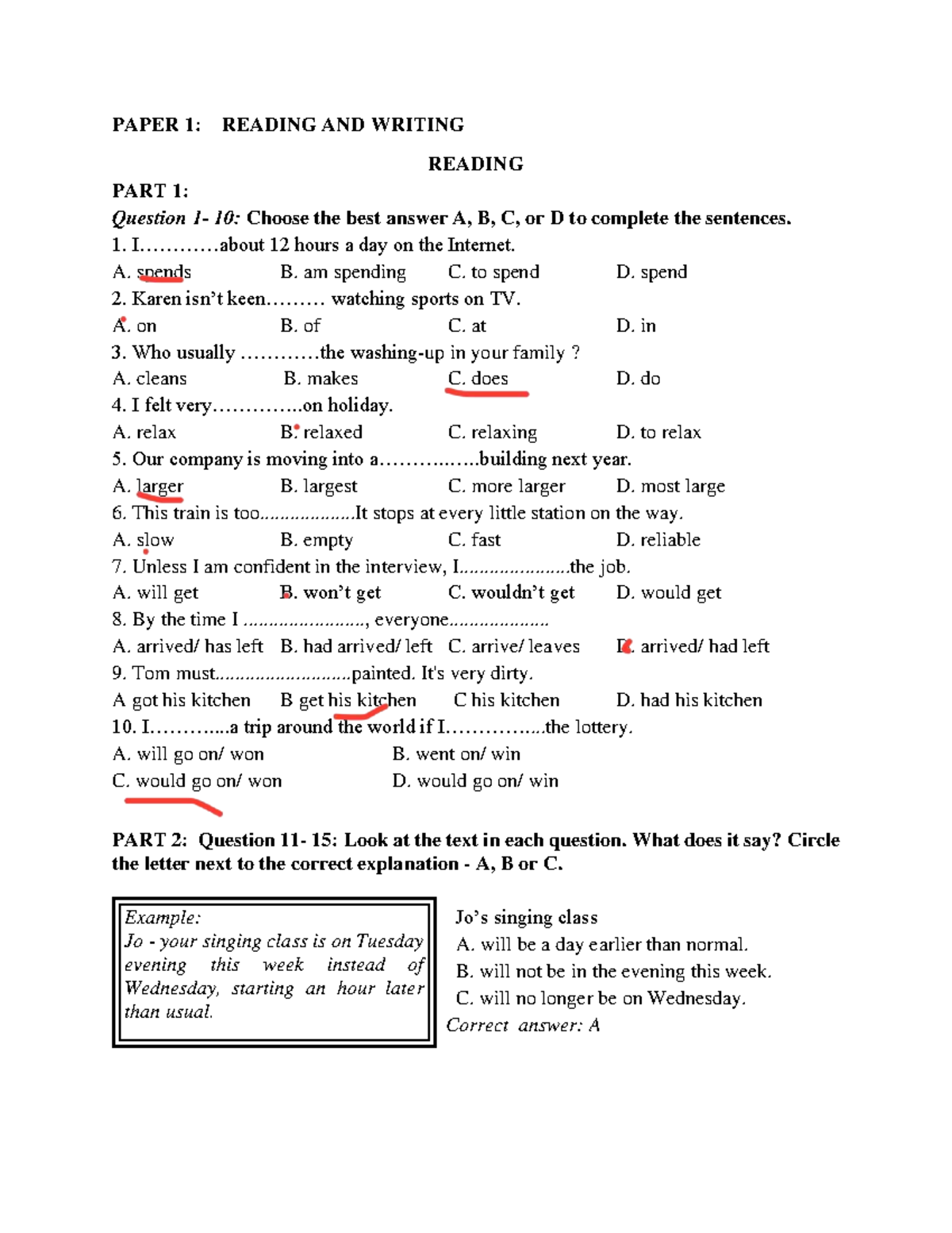 PAPER 1: READING AND WRITING TEST 5 - Question & Answer Practice - Studocu