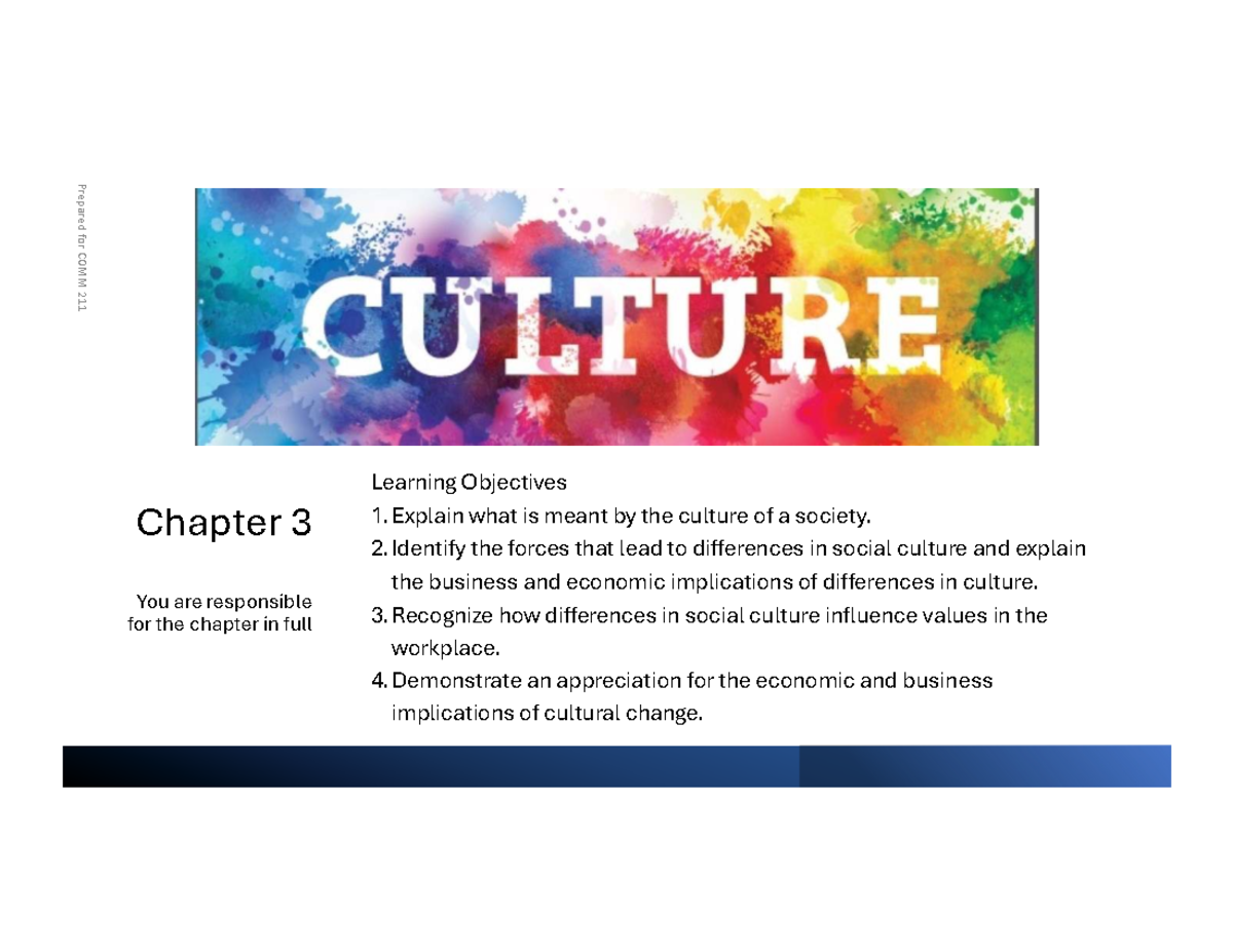 COMM 211 Chapter 3: Understanding Culture and Social Stratification ...