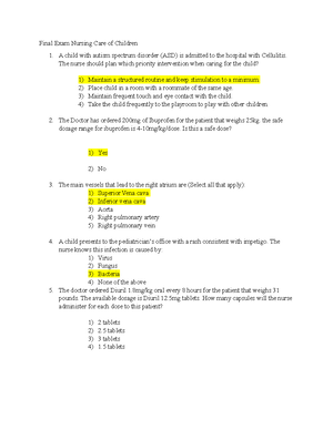Peds exam 1 - Practice questions to Exam #1 for peds. - PEDS EXAM The ...