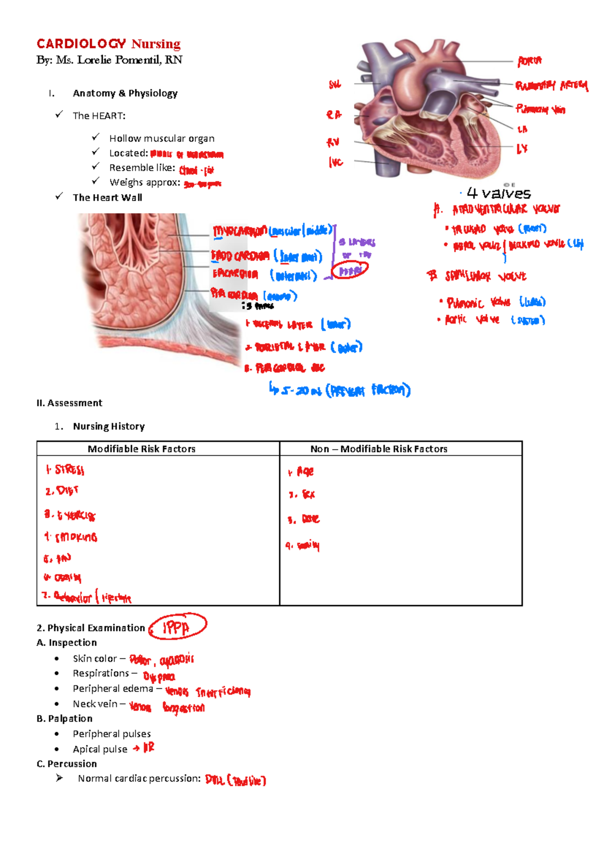Cardiology Nursing Handouts - MS PN Course - By: Lorelie Pomentil - Studocu