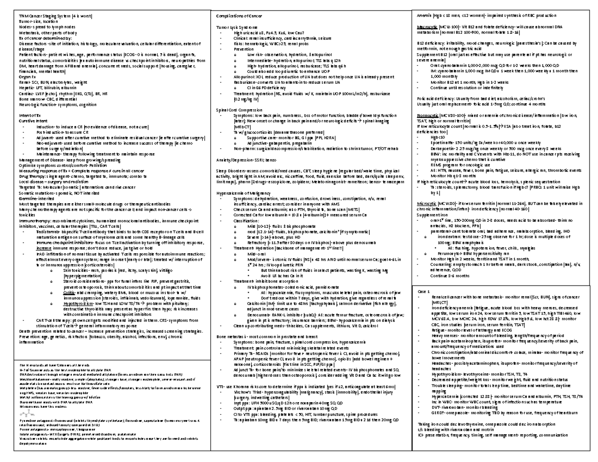 Cancer Exam 1 Cheat Sheet pdf - TNM Cancer Staging System (4 is worst ...