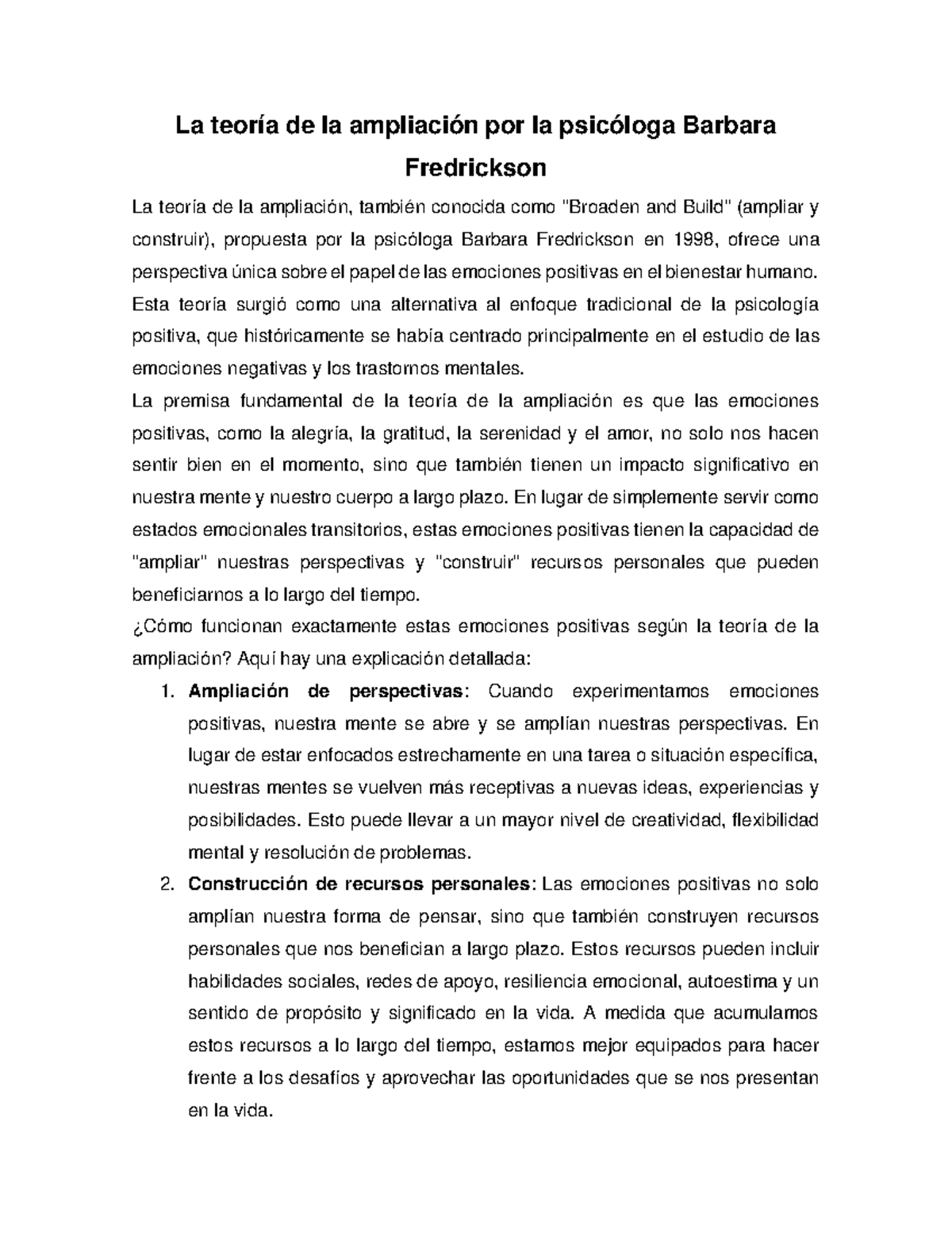 La teoría de la ampliación de Barbara Fredrickson: Un análisis profundo ...