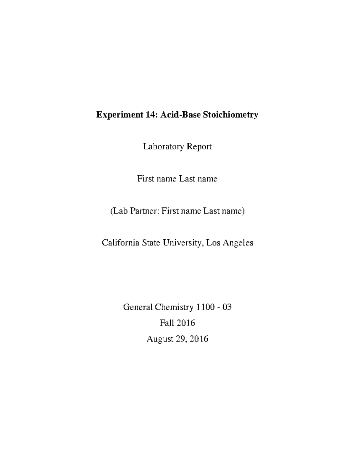 Sample Report Organic Chemistry Sample - Experiment 14: Acid-Base ...