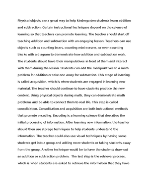 Task 1 D664 - task 1 - Topic- Kindergarten class. Using the spacing technique would allow ...
