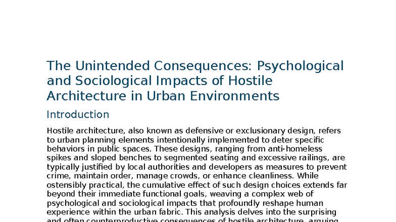 Hostile Architecture: Surprising Psychosocial Impacts in Urban Design ...