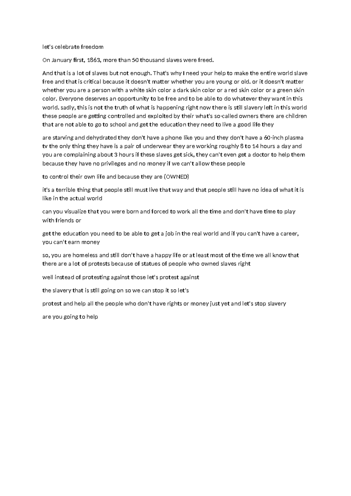 Engels Speech: Advocating for Global Freedom from Slavery - Studeersnel