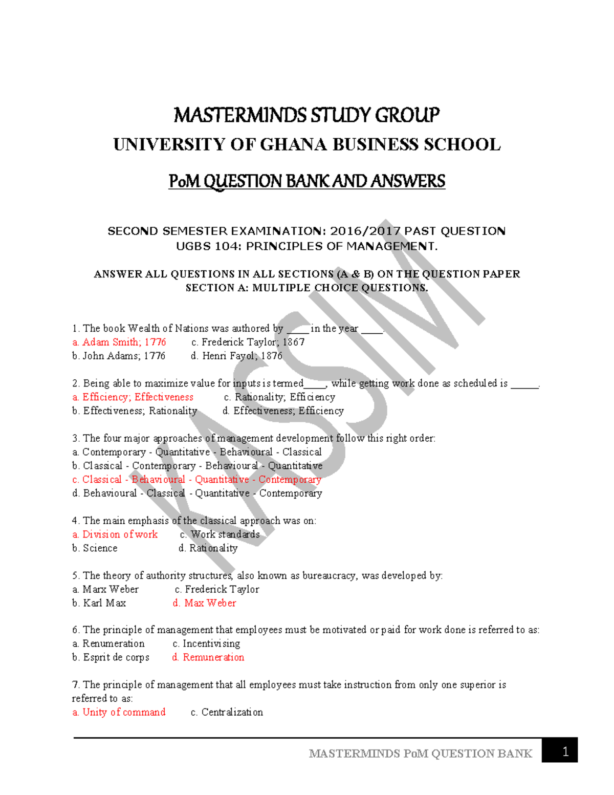 UGBS 104: Principles of Management - Past Exam Questions & Answers ...