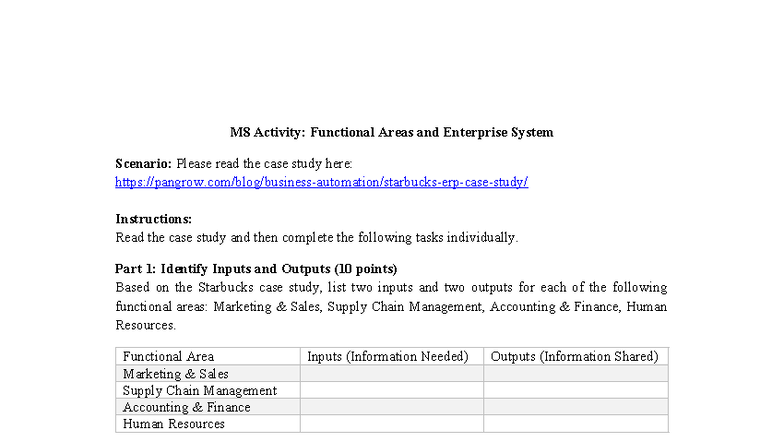 M8 Case Study: Functional Areas & ERP System at Starbucks - Studocu
