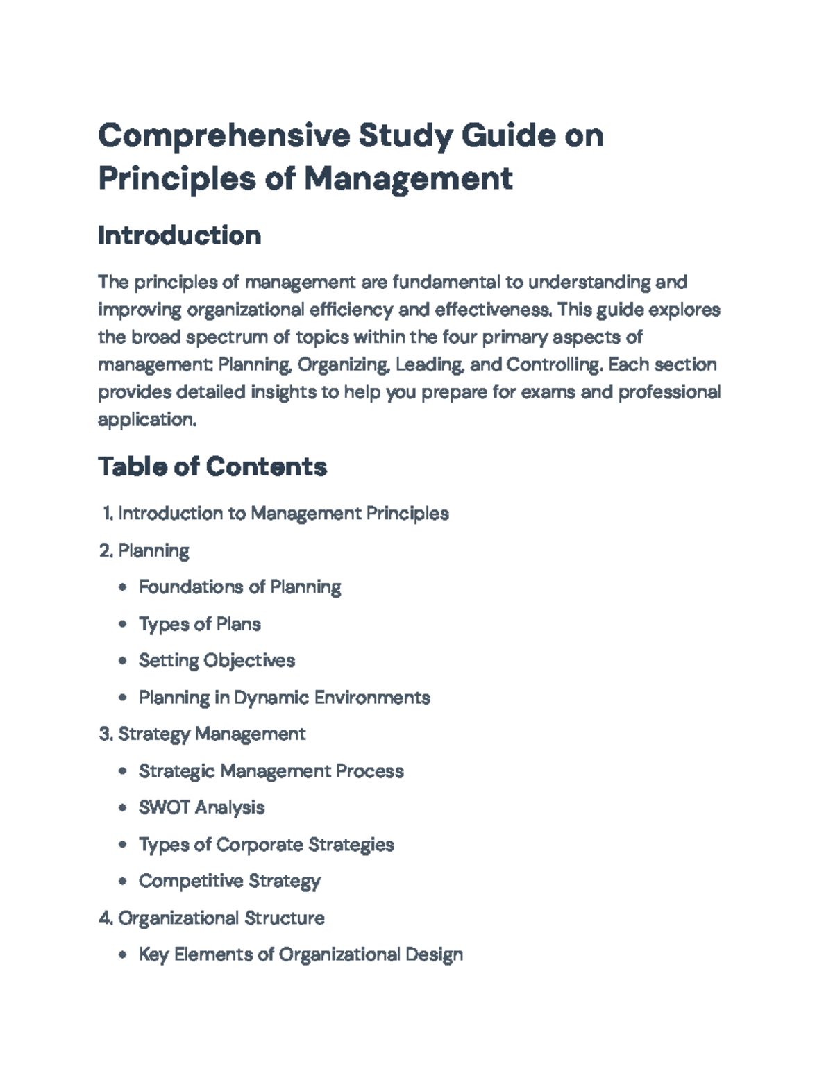 Comprehensive Study Guide: Principles of Management (MGMT 101 ...