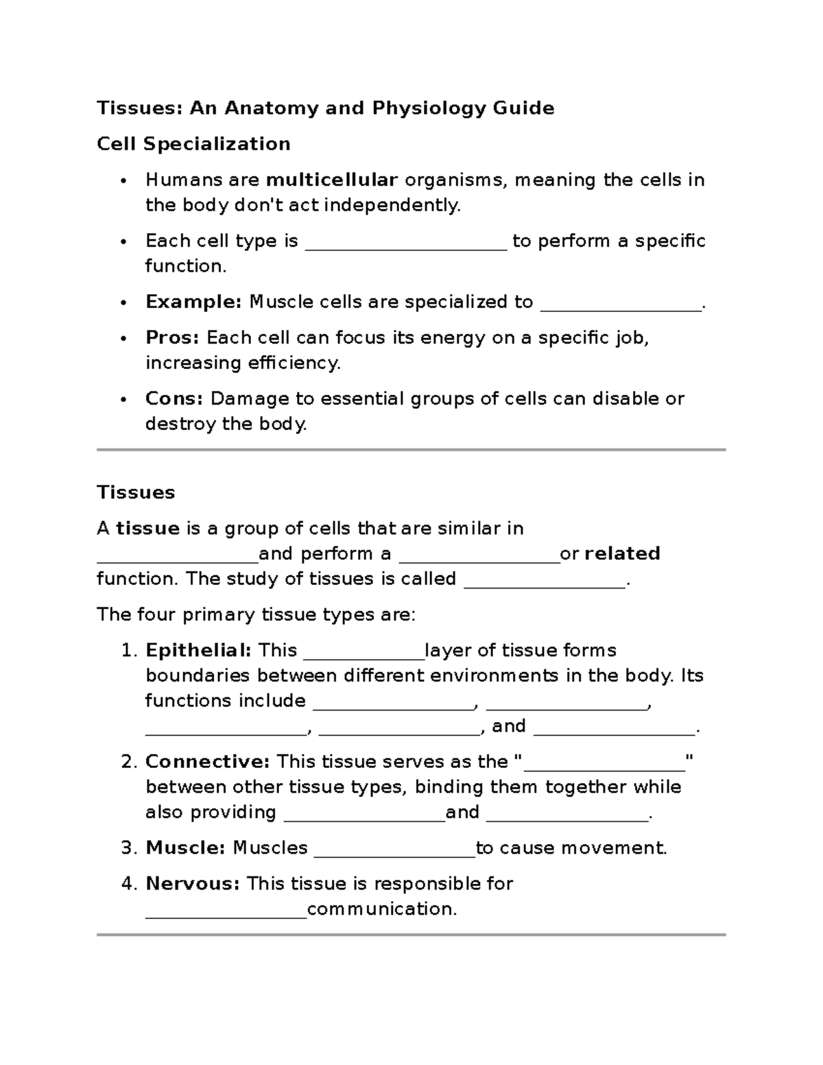 Tissues and Their Functions: An Anatomy & Physiology Overview (BIO 101 ...