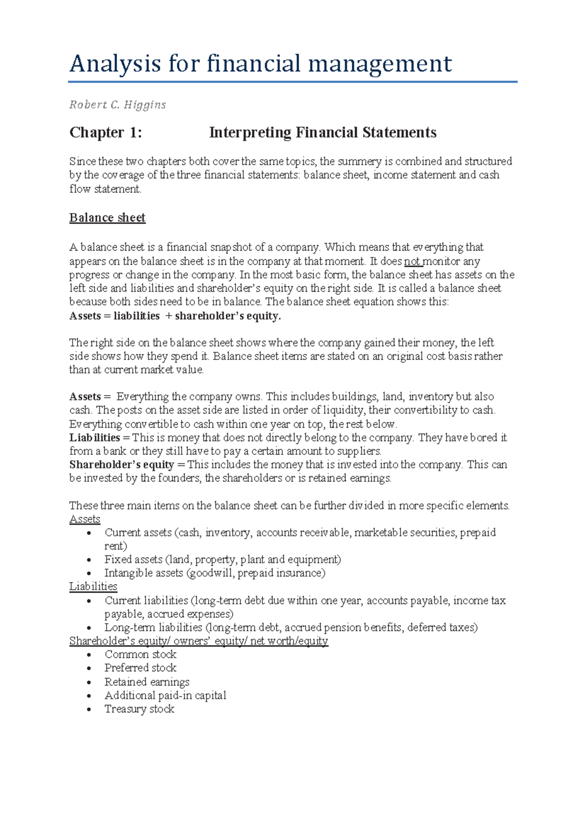 Summary Financial Managemen- Analysis for Financial Management ...
