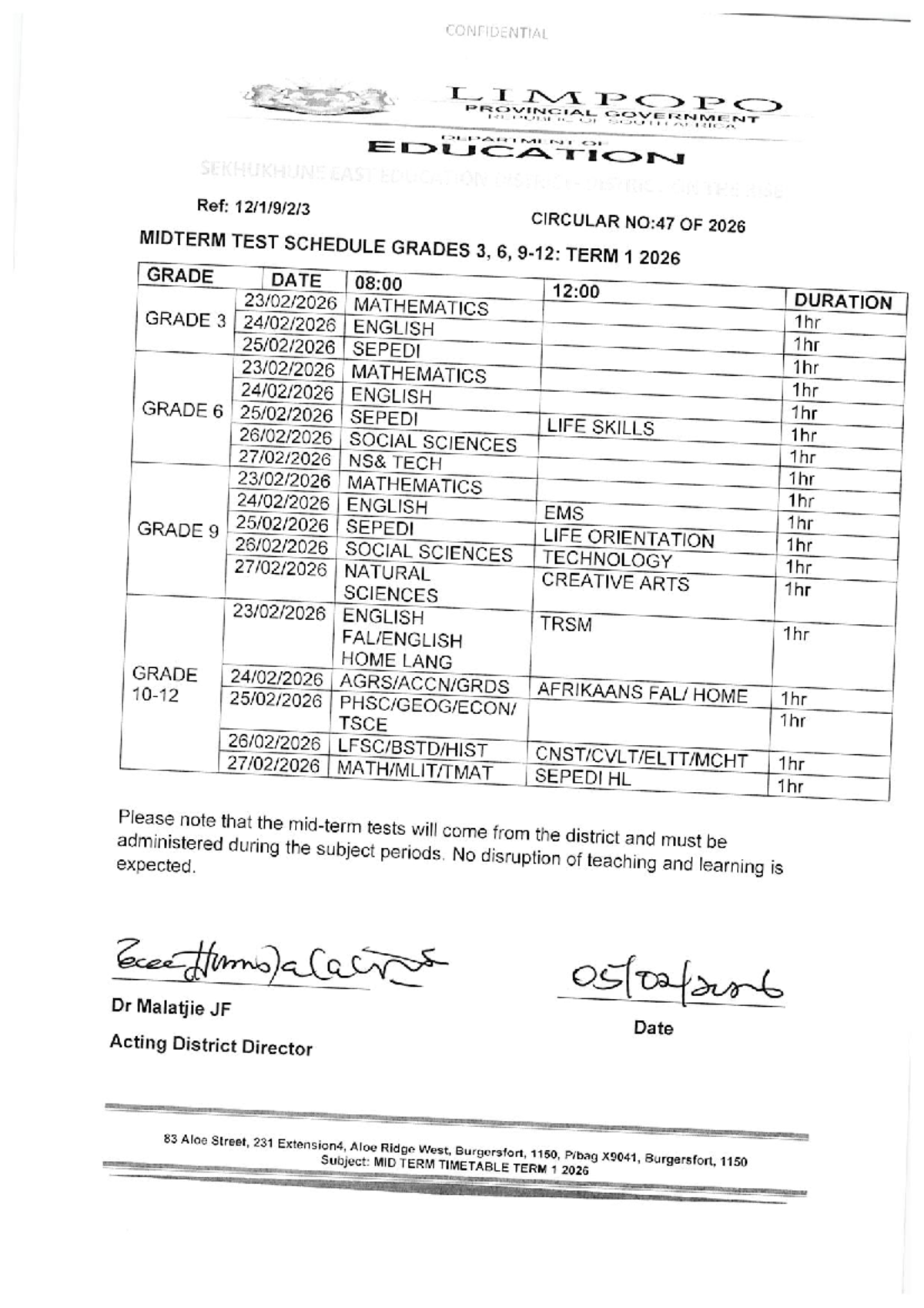Midterm Test Schedule for Grades 3, 6, and 9 - Term 1 2026 - Studocu