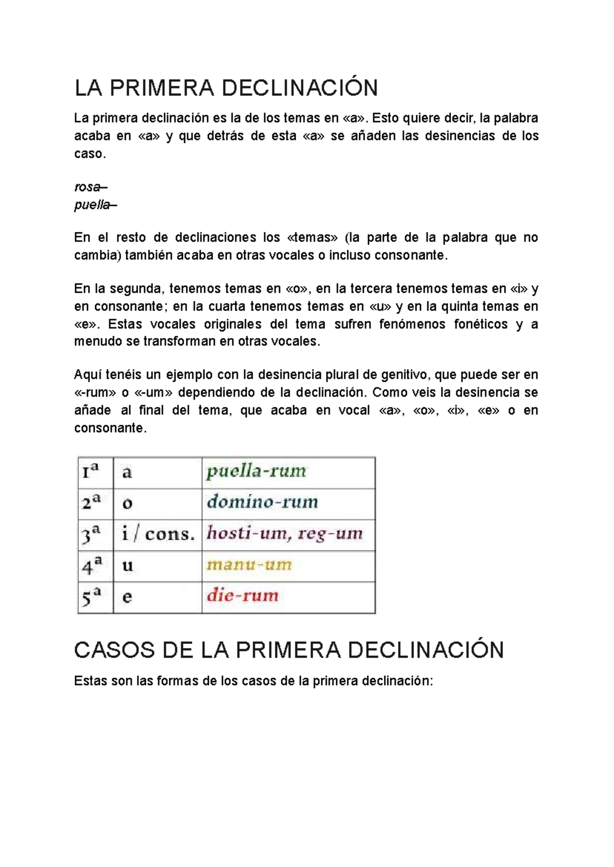 Notas sobre la Primera y Cuarta Declinación en Latín (LAT101) - Studocu