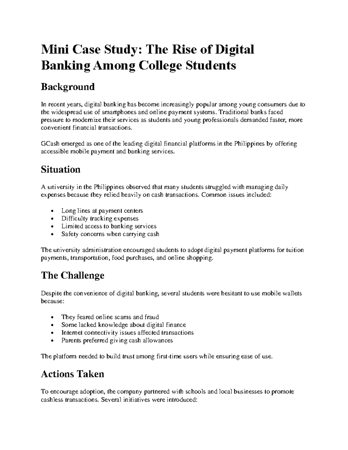 Mini Case Study: Digital Banking Adoption Among Students - Studocu