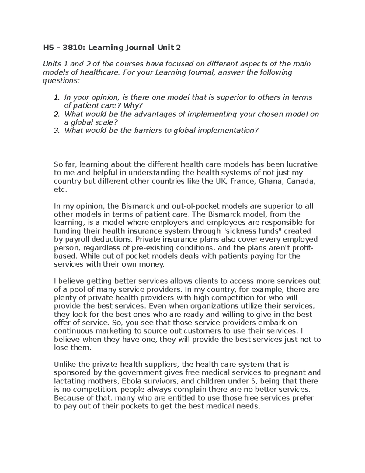 HS 3810 - Learning Journal Unit 2 - HS – 3810: Learning Journal Unit 2 ...