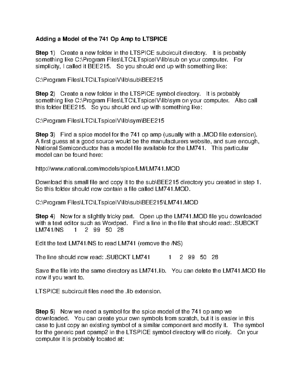 BEE215 LTSpice Model Tutorial: Adding the 741 Op Amp - Studocu