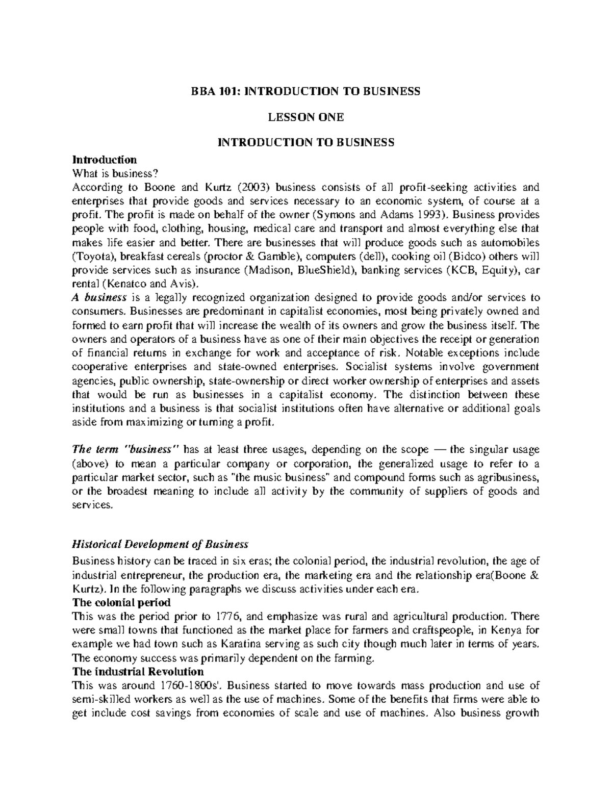 BBA 101: Introduction to Business - Lessons 1 to 3 Overview - Studocu