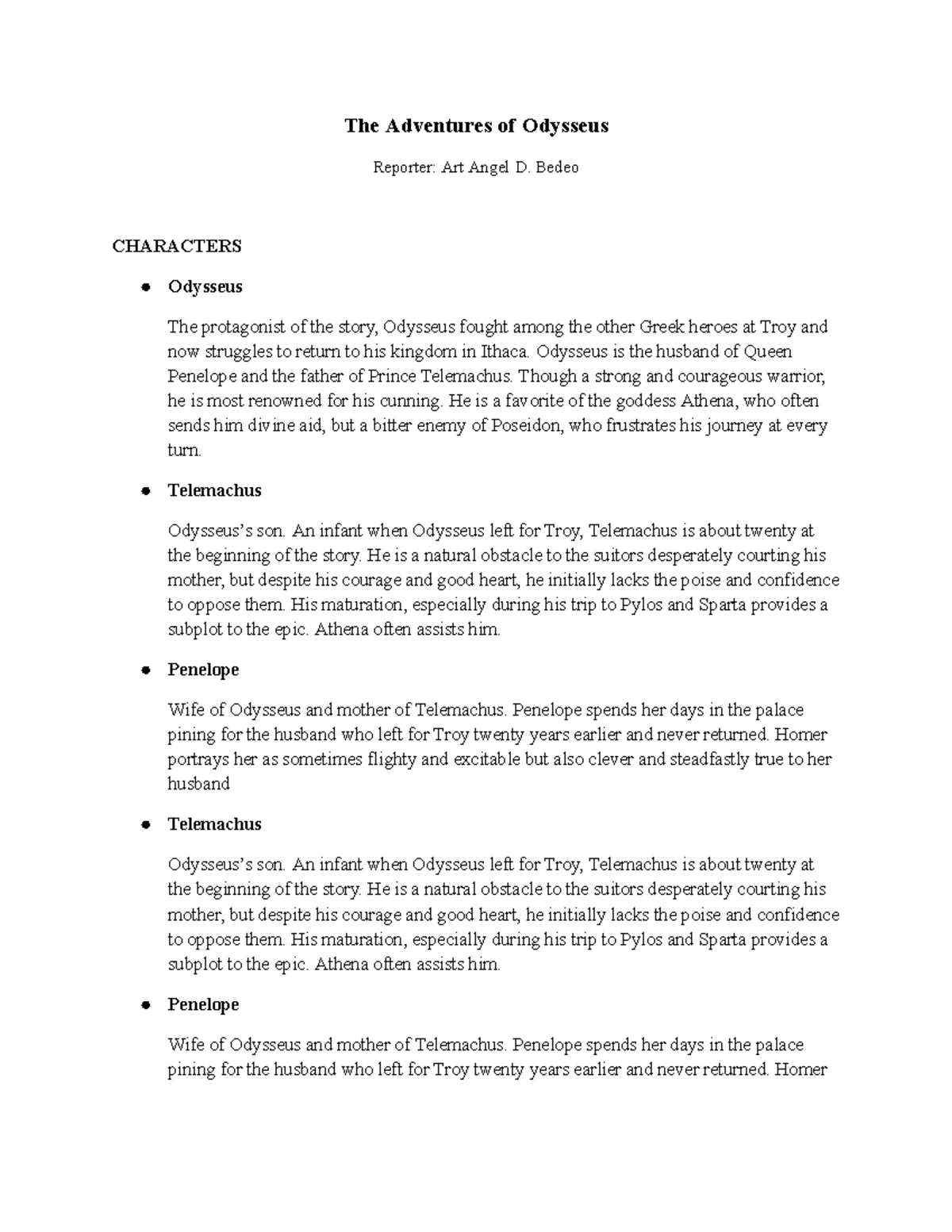 The Adventures of Odysseus: Character Analysis and Summary - Studocu