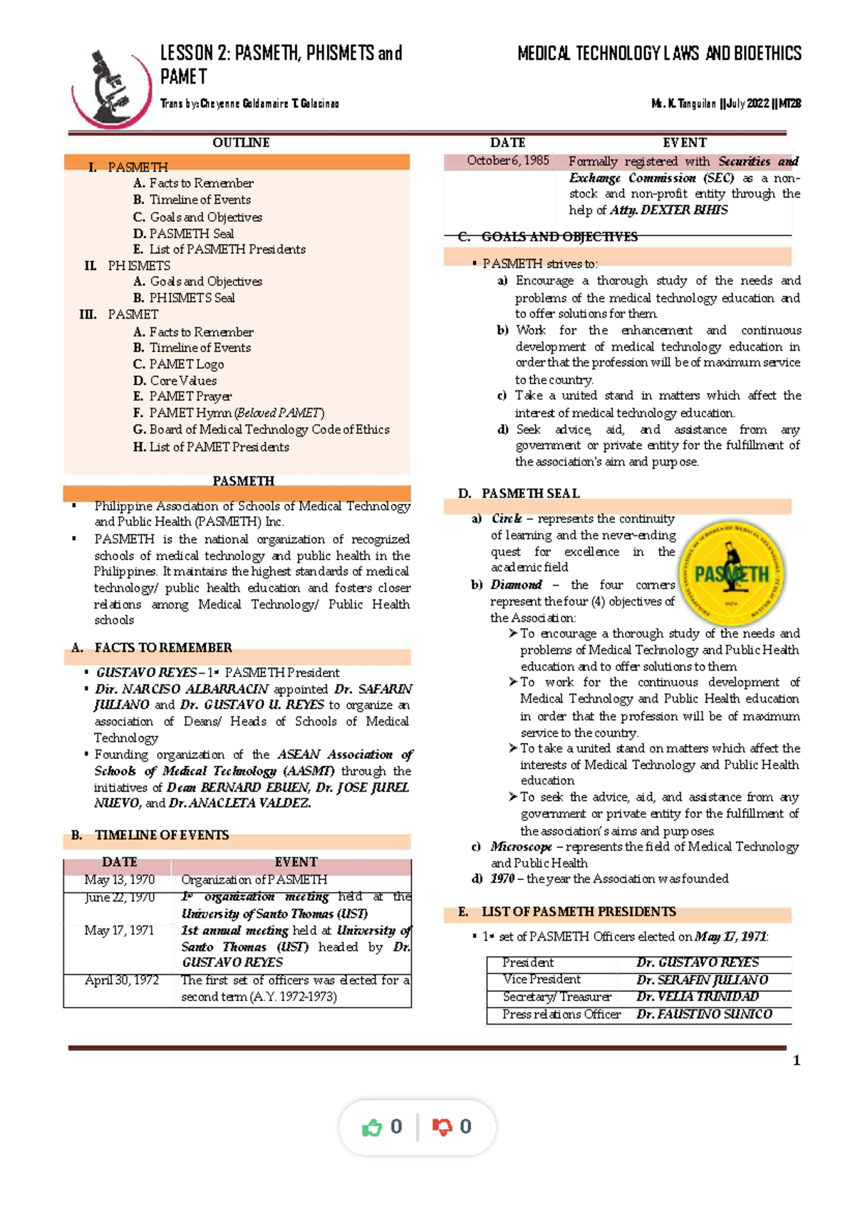 Lesson 2: Overview of PASMETH, PHISMETS, and PAMET for MTLB - Studocu