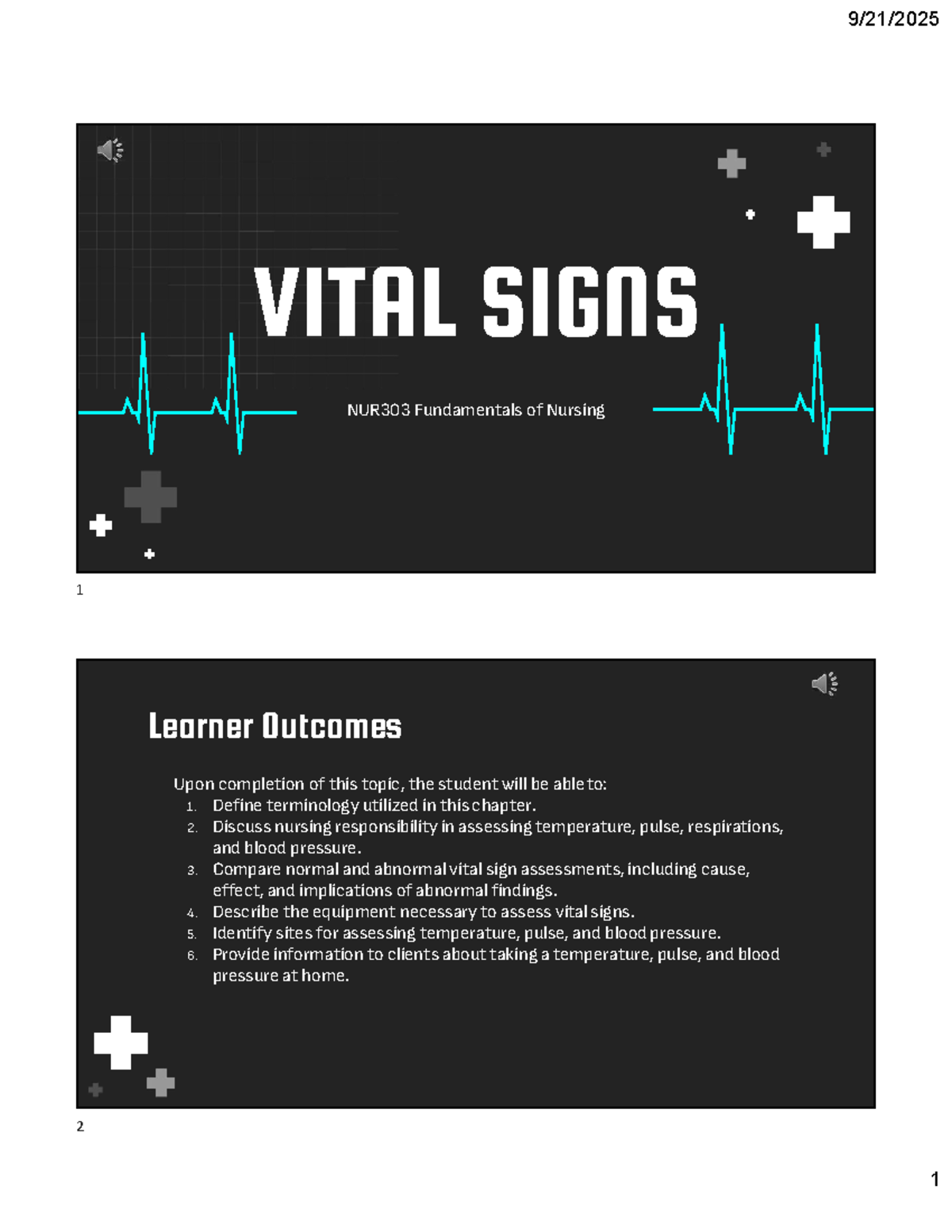 Vital Signs Assessment Overview: NUR303 Fundamentals of Nursing 1 - Studocu