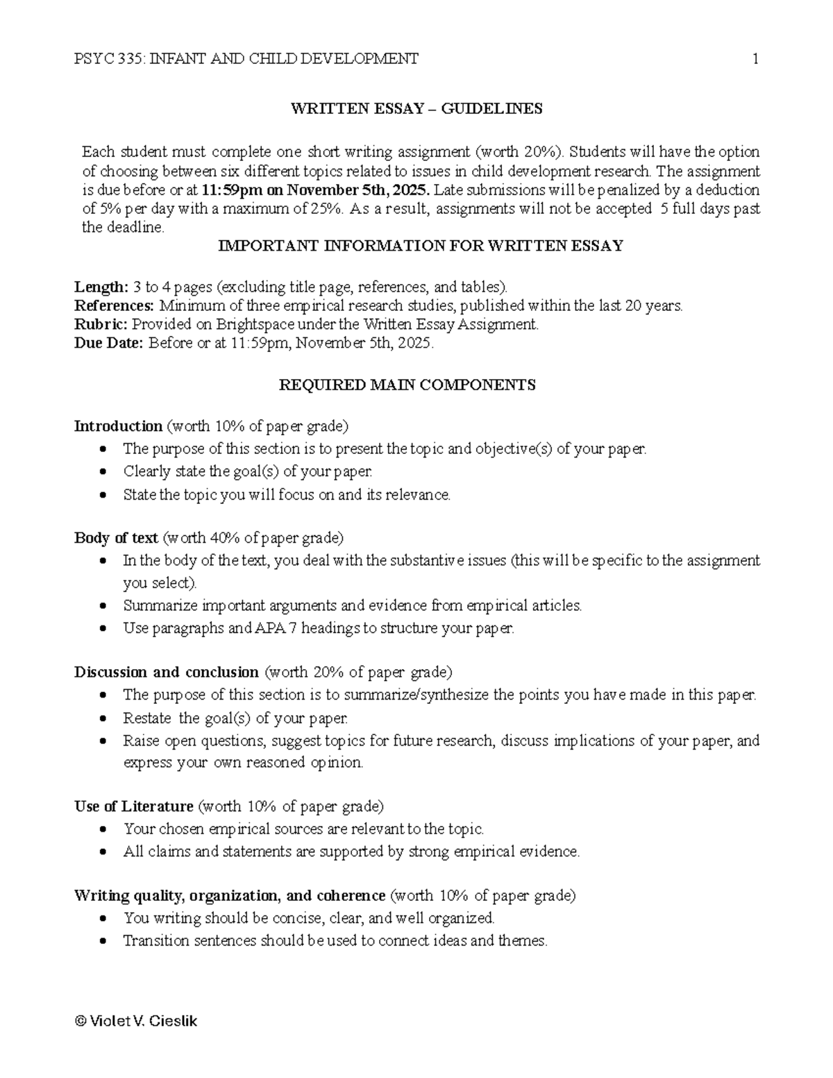 PSYC 335: Guidelines for Written Essay on Child Development - Studocu