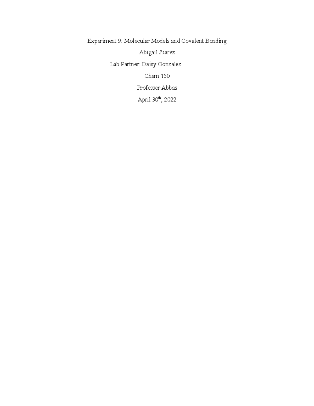 Chem 150 Final Report: Covalent Bonding & Molecular Models - Studocu