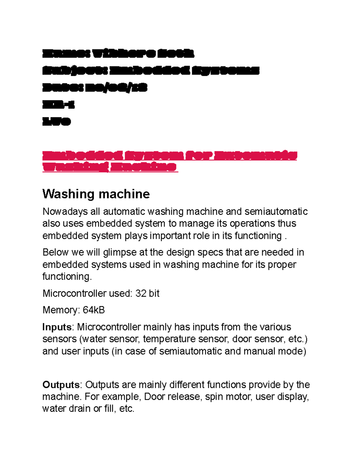 HA-1 Embedded Systems: Design Specs for Automatic Washing Machines ...