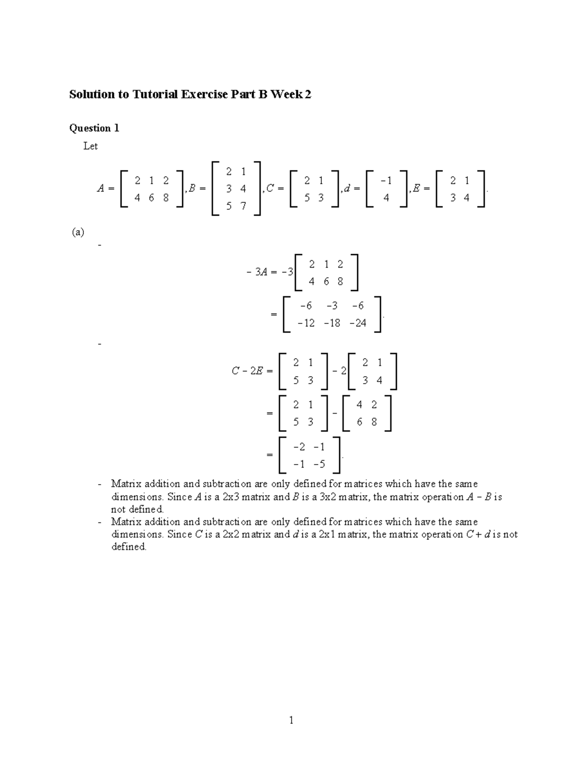 Solution Tutorial 2 Solution To Tutorial Exercise Part B Week 2