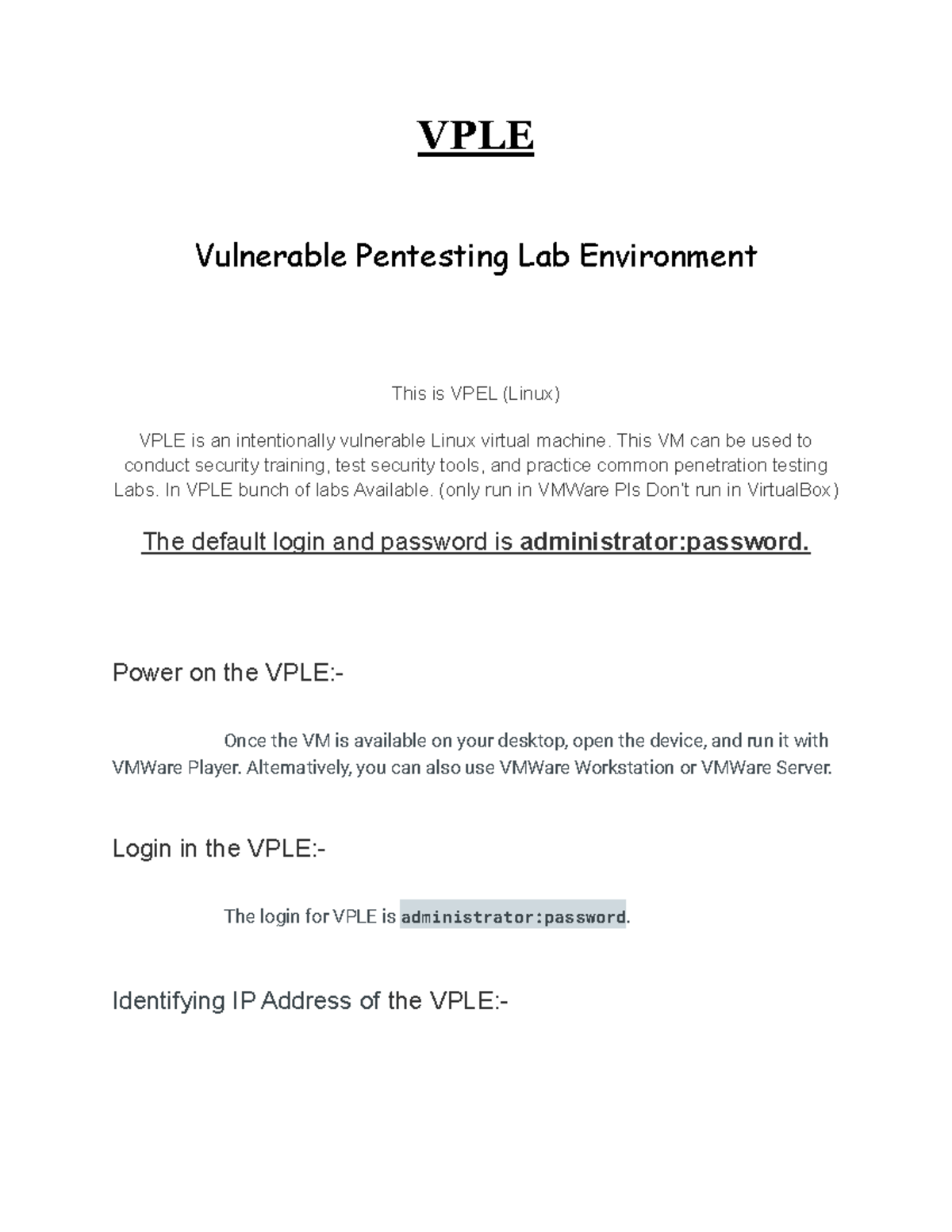 VPLE (Docs) - ứcfX - VPLE Vulnerable Pentesting Lab Environment This is ...